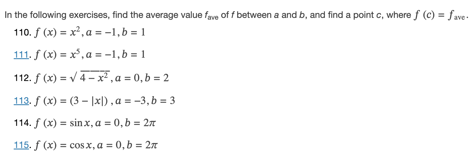Solved In the following exercises, find the average value | Chegg.com
