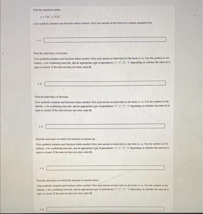 Solved Find the transition points. y=13x3+312x2 (Use | Chegg.com