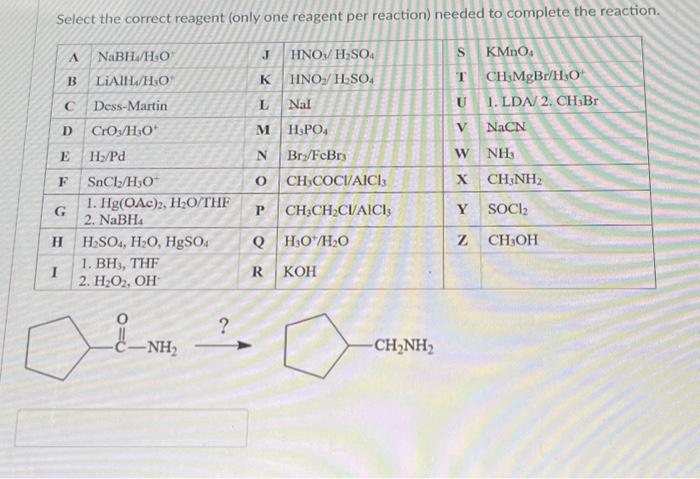 Solved Select the correct reagent (only one reagent per | Chegg.com