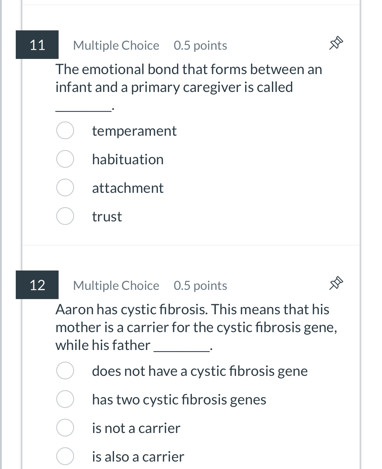 Solved 11Multiple Choice0.5 ﻿pointsThe emotional bond that | Chegg.com