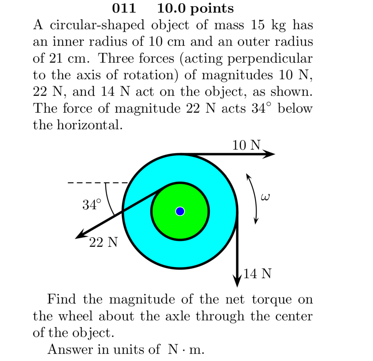 Solved 011,10.0 ﻿pointsA circular-shaped object of mass 15 | Chegg.com