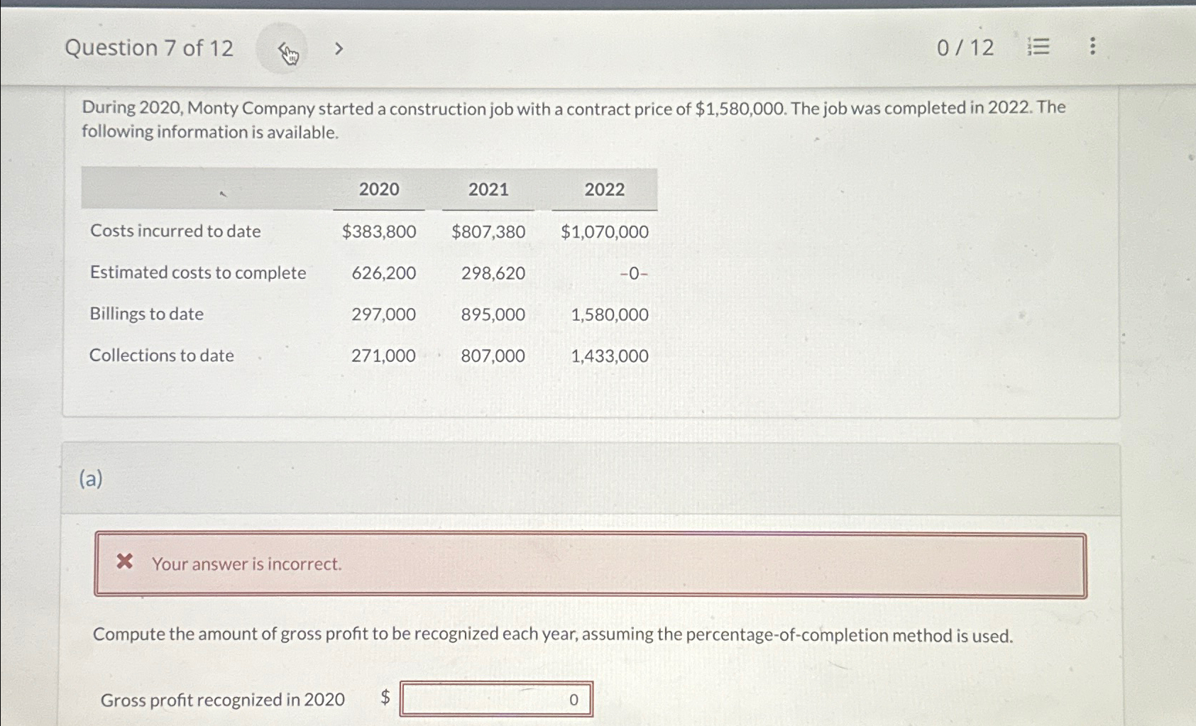 Solved During 2020, ﻿Monty Company started a construction | Chegg.com