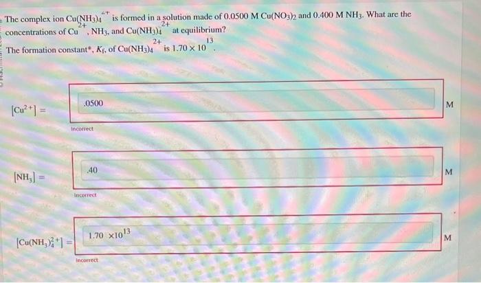 The complex ion Cu(NH3)44+ is formed in a solution | Chegg.com