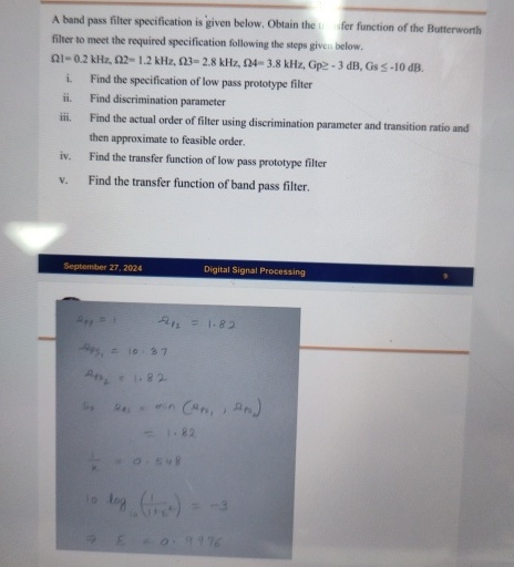 Solved A band pass filter specification is given below. | Chegg.com