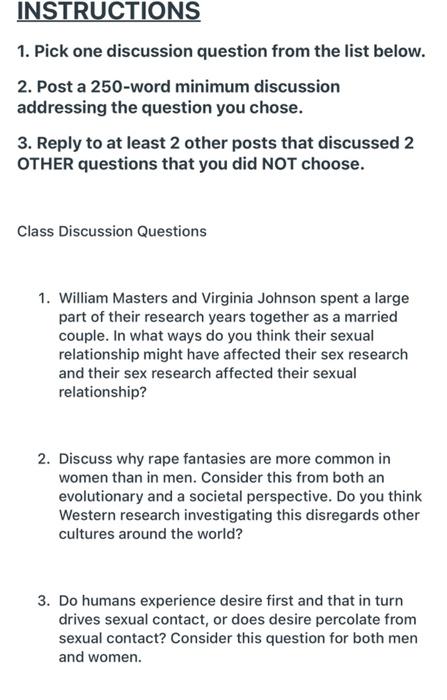 INSTRUCTIONS 1. Pick one discussion question from the | Chegg.com