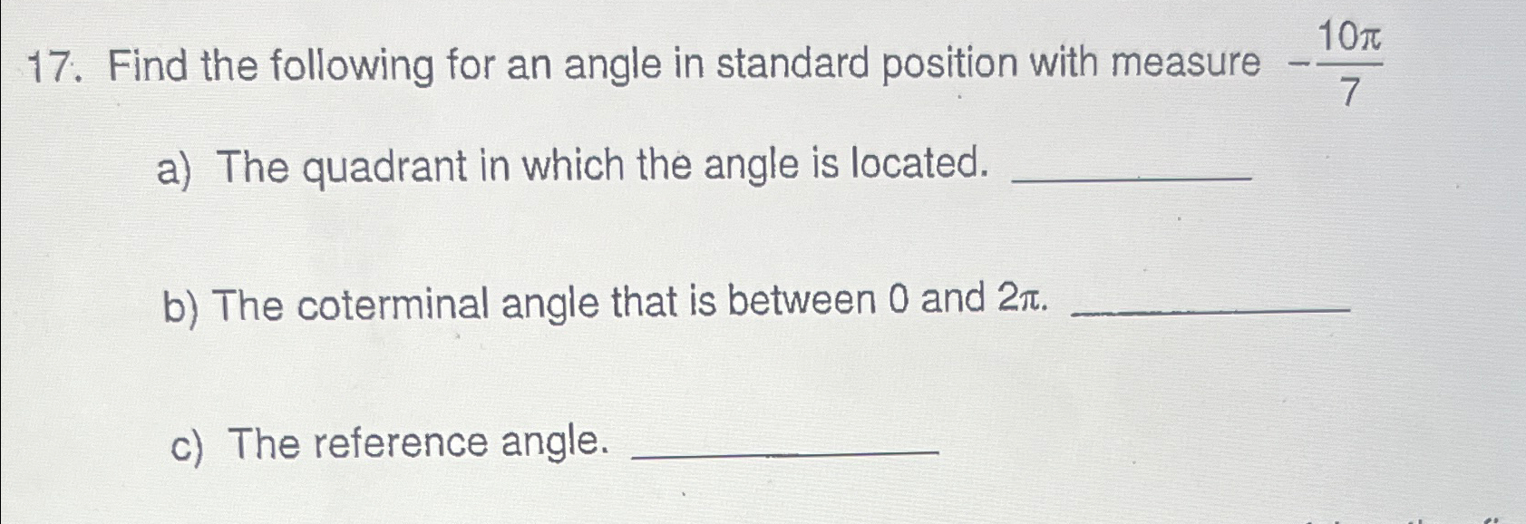 Solved Find the following for an angle in standard position | Chegg.com