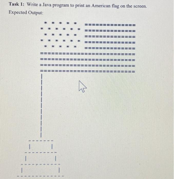 Solved Task 1: Write a Java program to print an American | Chegg.com Solved Task 1: Write a Java program to print an American | Chegg.com