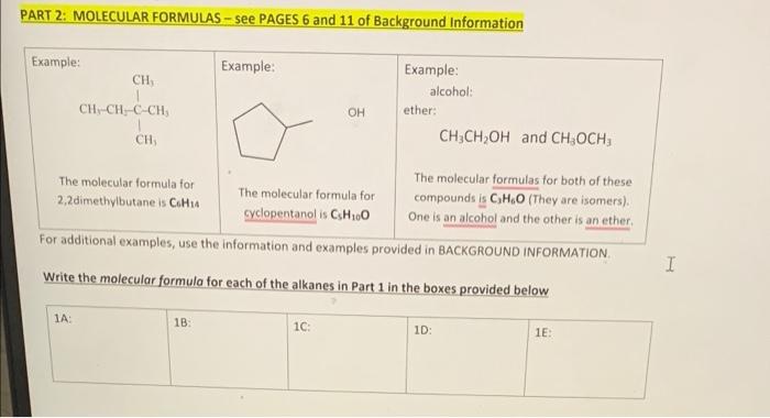 Solved PART 2: MOLECULAR FORMULAS - see PAGES 6 and 11 of | Chegg.com