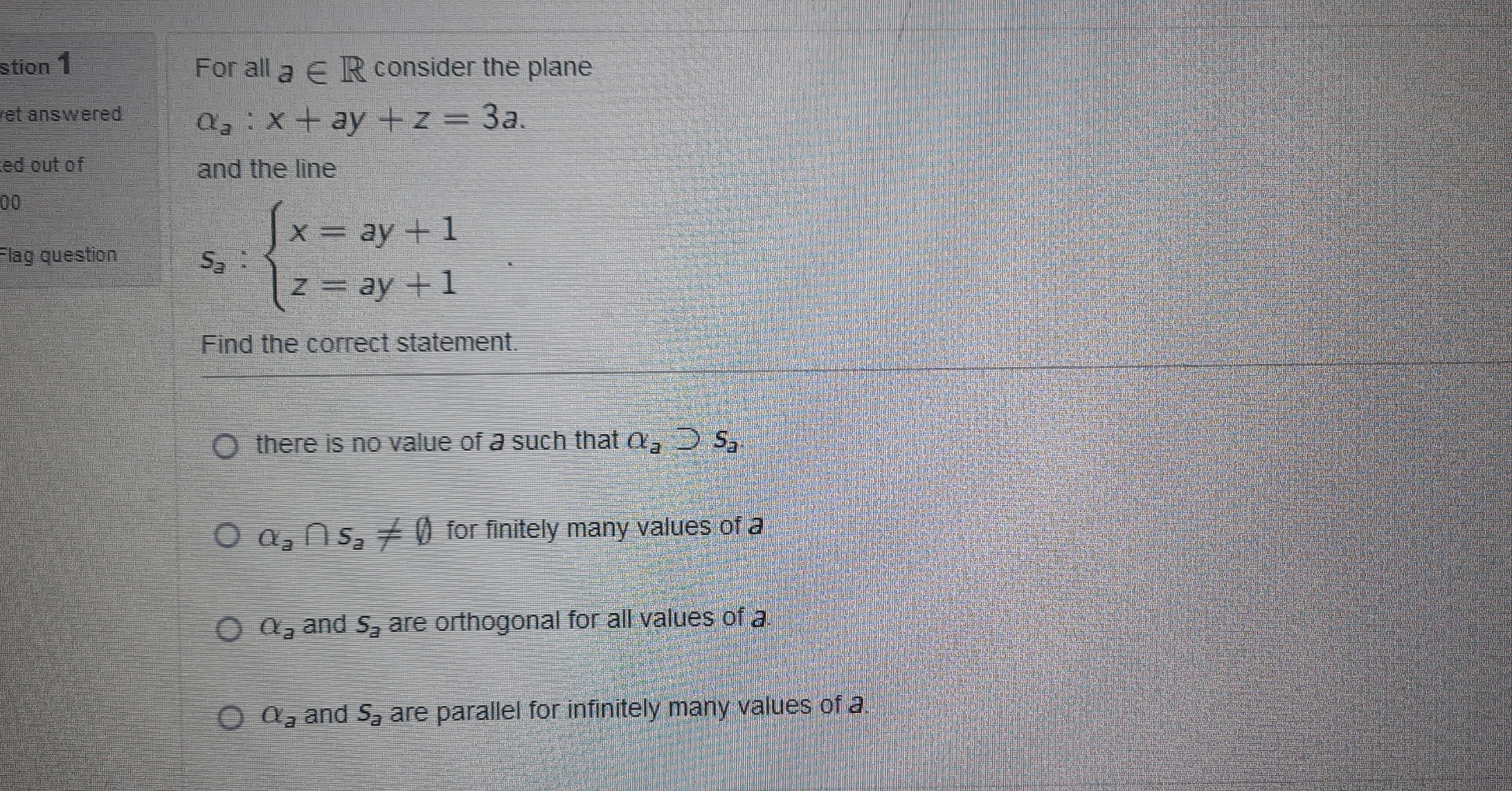 Solved For all ainR consider the planeαa:x+ay+z=3a.and the | Chegg.com