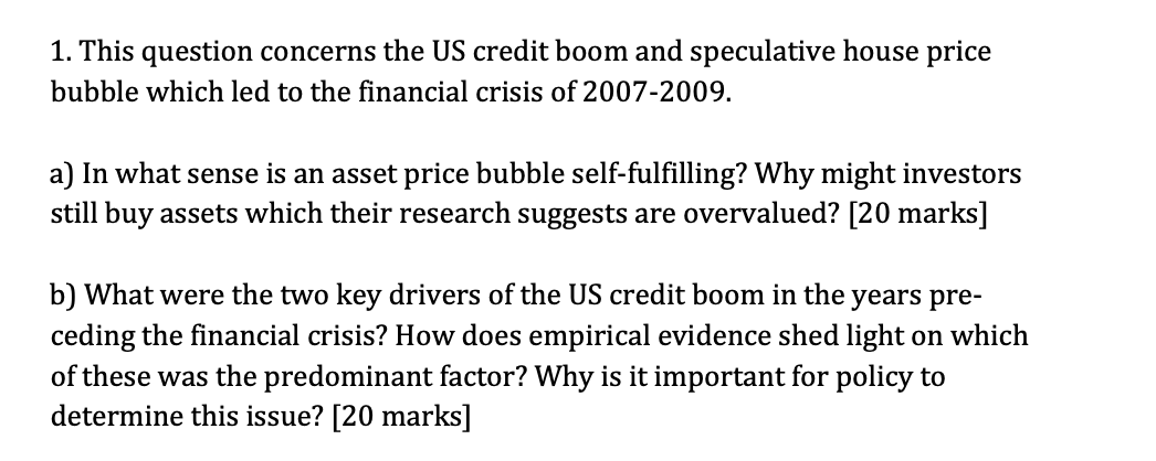 Solved 1. ﻿This question concerns the US credit boom and | Chegg.com