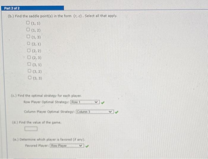 Solved Consider the following poreff matra fer a game. | Chegg.com