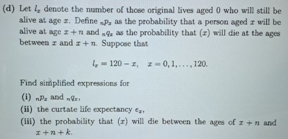 Solved (d) ﻿Let lx ﻿denote the number of those original | Chegg.com