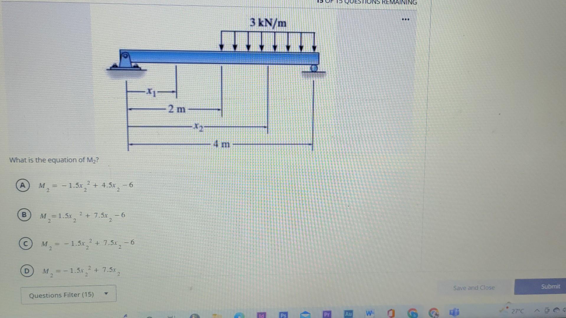 Solved What is the equation of M2 ? (A) M2=−1.5x22+4.5x2−6 | Chegg.com
