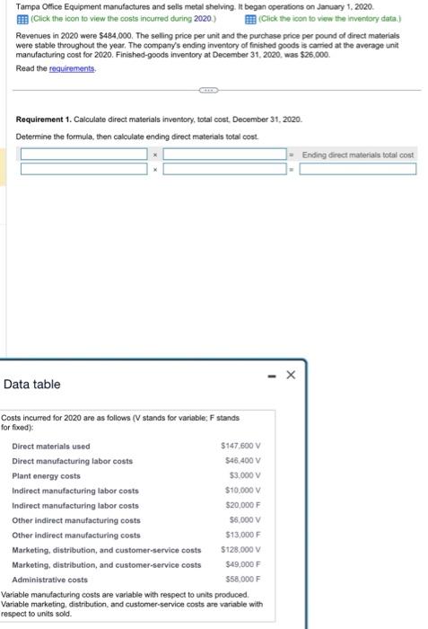 Solved Tampa Office Equipment manufactures and sells metal | Chegg.com