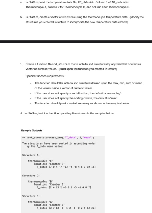 a In HW9.m, load the temperature data file, | Chegg.com