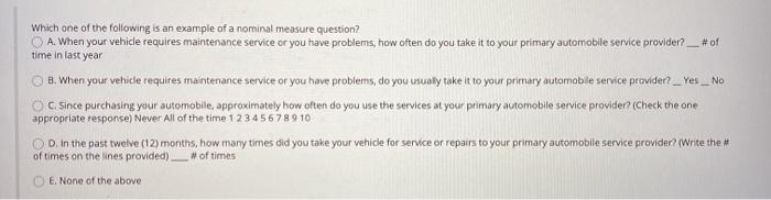 Solved Which one of the following is an example of a nominal | Chegg.com