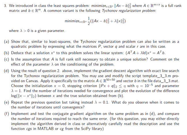 Solved We ﻿introduced in ﻿class the least squares problem: | Chegg.com