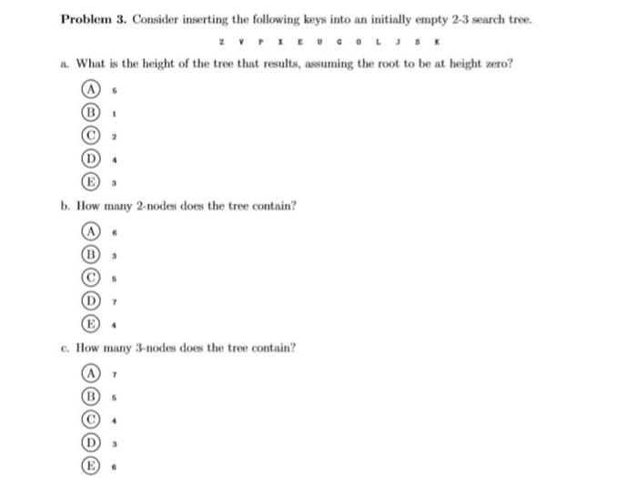 Problem 3. Consider inserting the following keys into | Chegg.com Problem 3. Consider inserting the following keys into | Chegg.com
