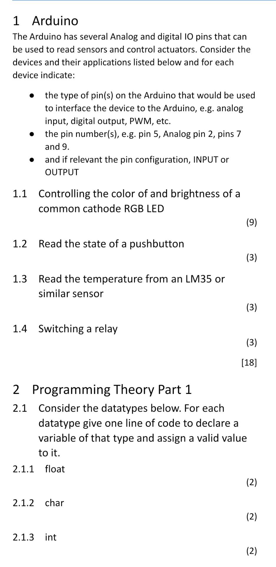 Solved 1 Arduino The Arduino has several Analog and digital | Chegg.com
