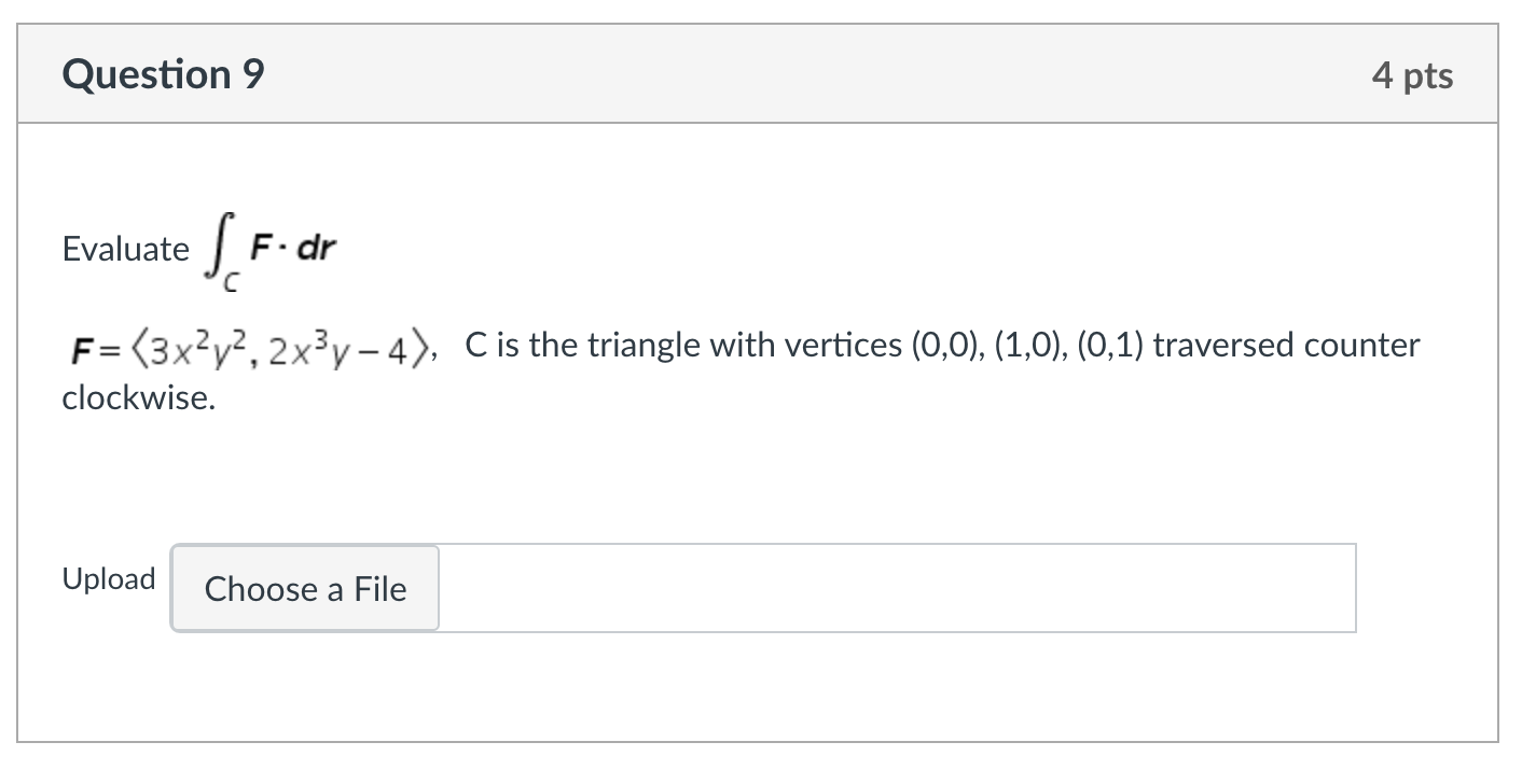 Solved Evaluate ∫C﻿F*drF=(:3x2y2,2x3y-4:),C ﻿is the triangle | Chegg.com