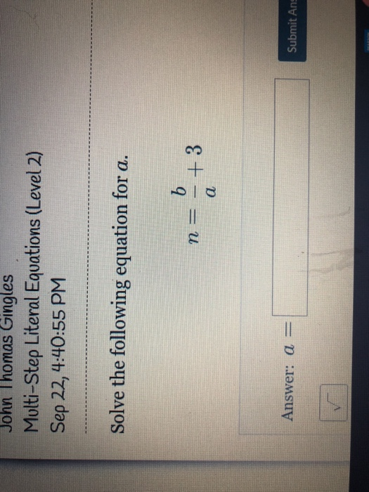 Solved John Thomas Gingles Multi-Step Literal Equations | Chegg.com