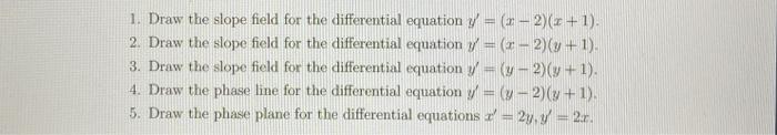 Solved 1. Draw the slope field for the differential equation | Chegg.com
