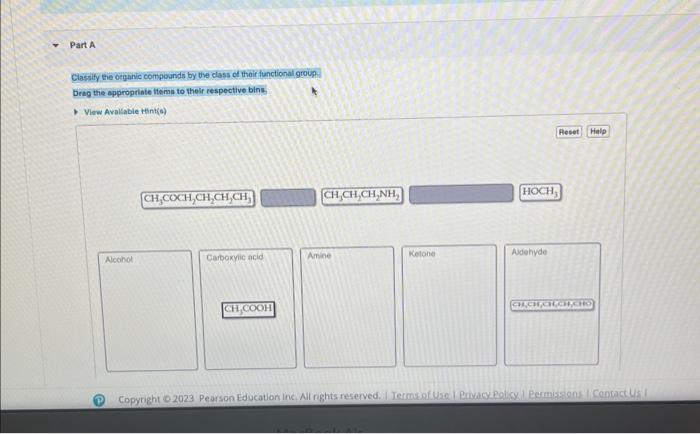 Solved - Part A Classity the organio compounds by the class | Chegg.com