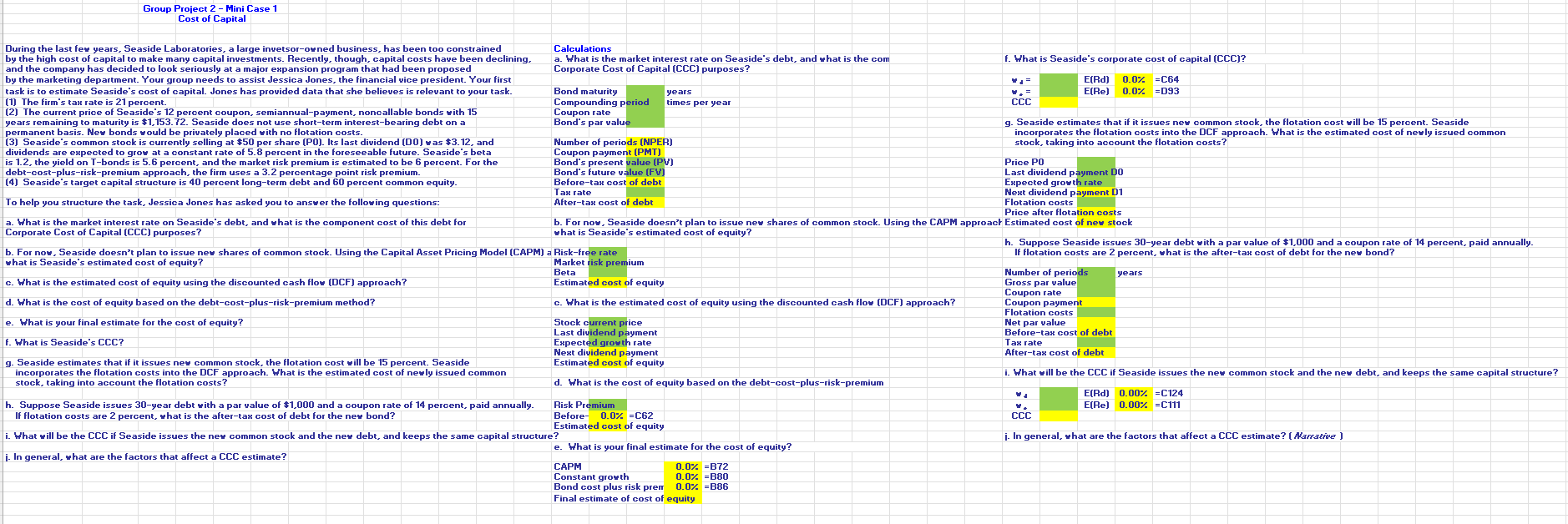 Solved please help with calculations on excel | Chegg.com