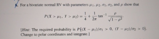Solved For a bivariate normal RV with parameters | Chegg.com