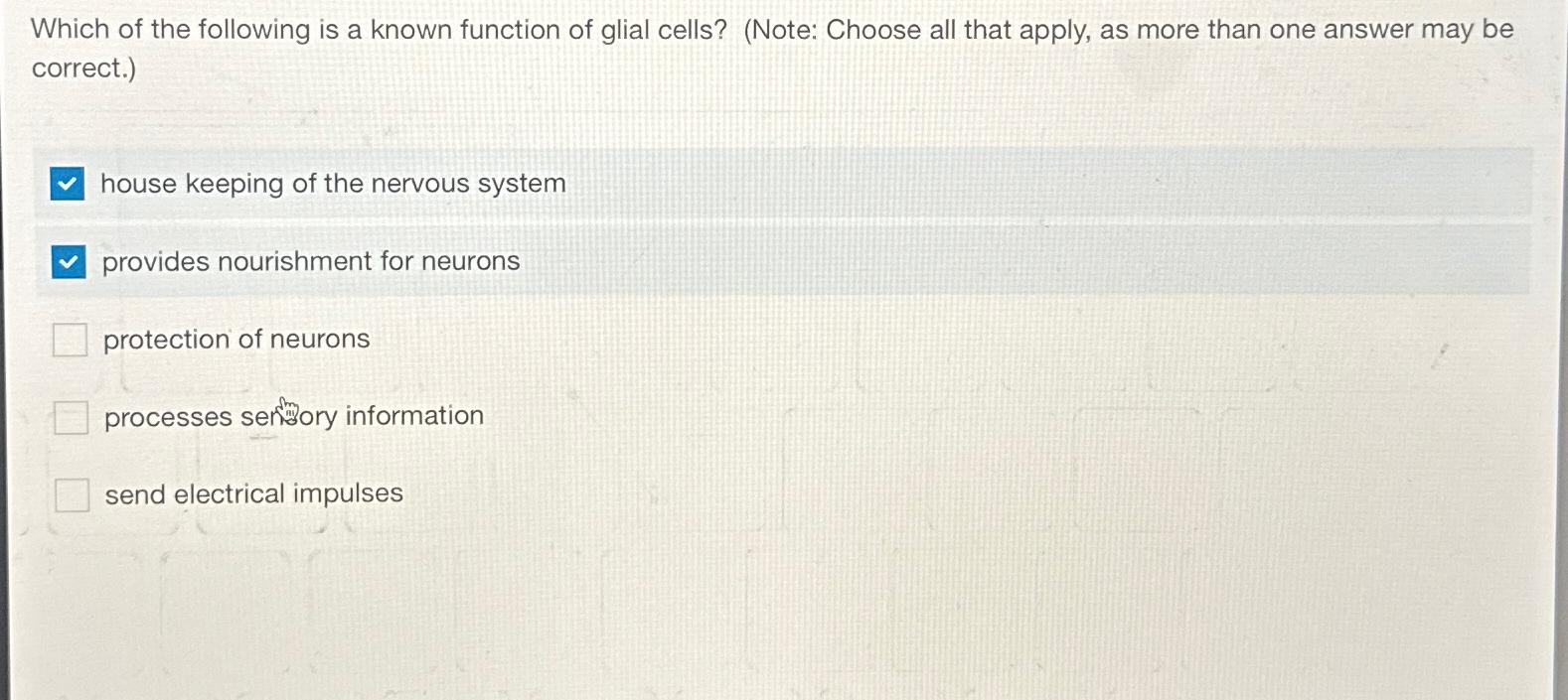 Solved Which of the following is a known function of glial | Chegg.com