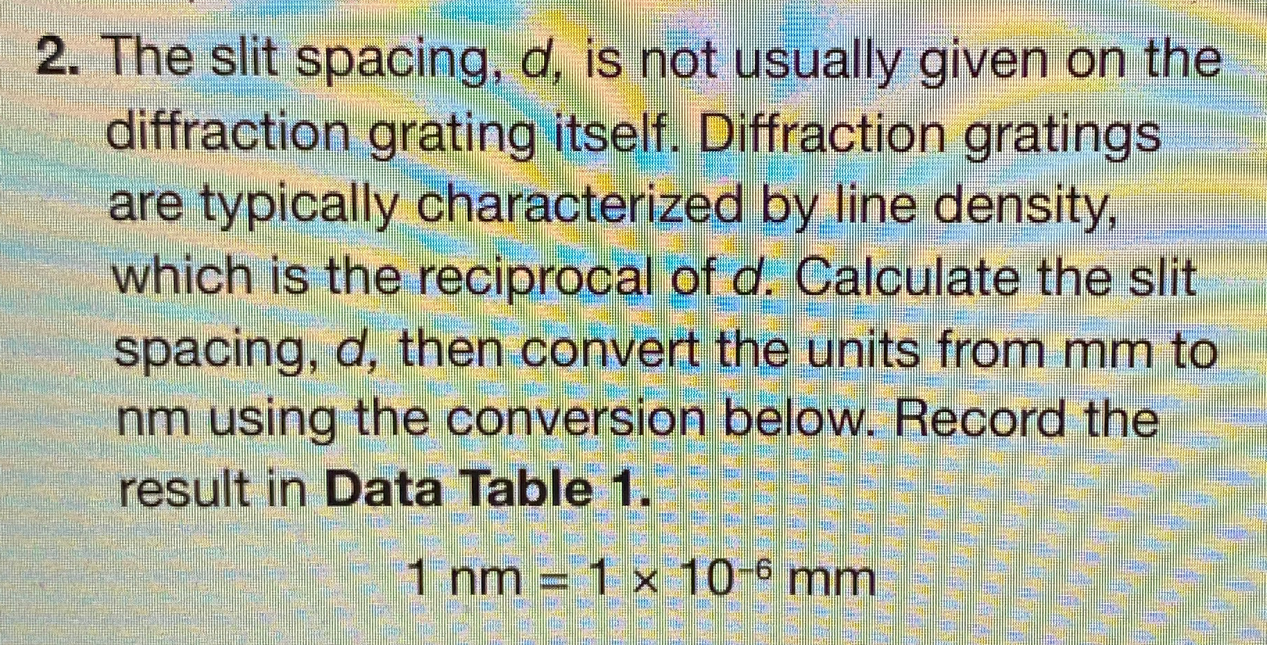 Solved The slit spacing, d, ﻿is not usually given on the | Chegg.com
