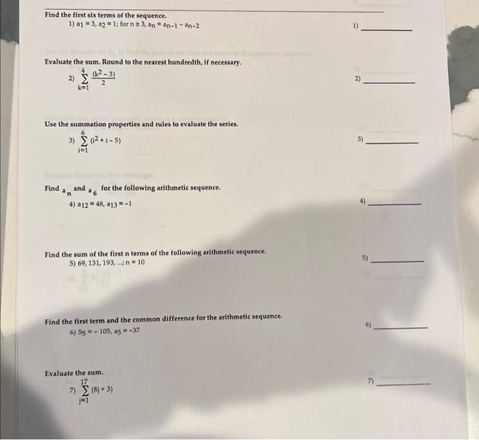 Solved Find the first six terms of the sequence. 1) | Chegg.com