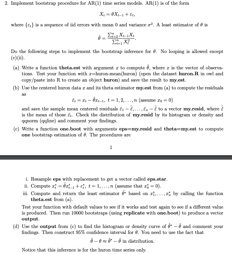 Solved Implement bootstrap procedure for AR(1) ﻿time series | Chegg.com