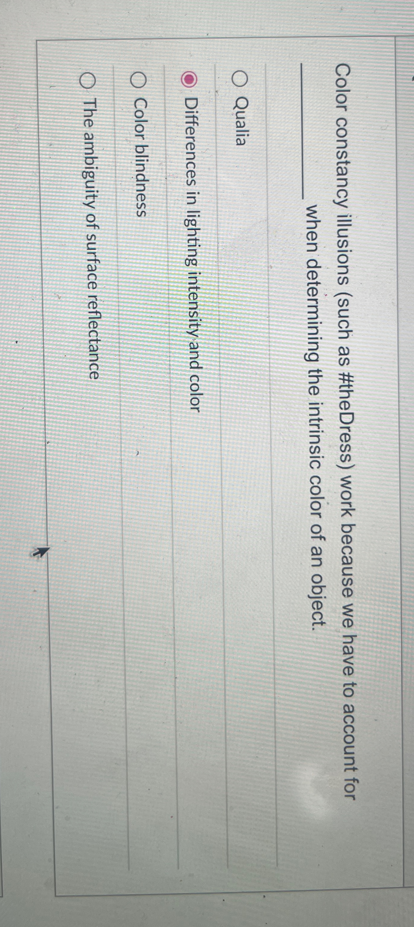 Solved Color constancy illusions (such as #theDress) ﻿work | Chegg.com