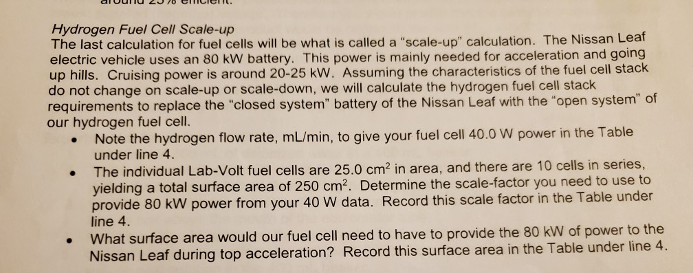 Hydrogen Fuel Cell Scale-up The last calculation for | Chegg.com