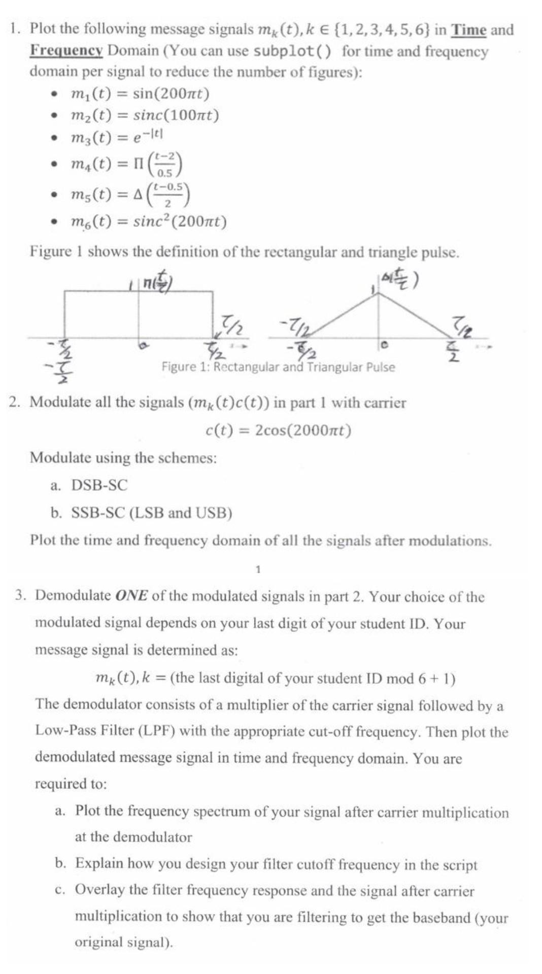 Solved 1. Plot the following message signals | Chegg.com