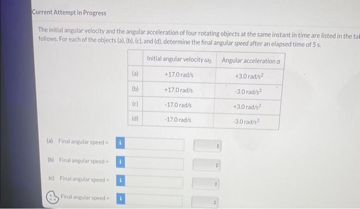 Solved The initial angular velocity and the angular | Chegg.com