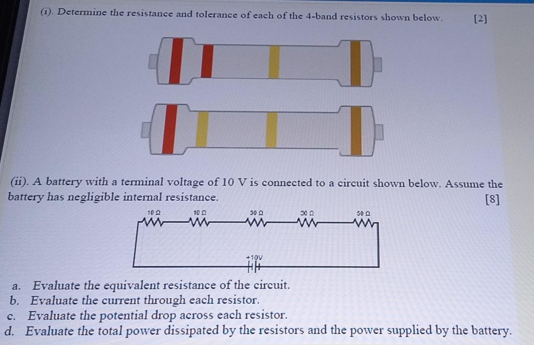 Solved (1). Determine the resistance and tolerance of each | Chegg.com