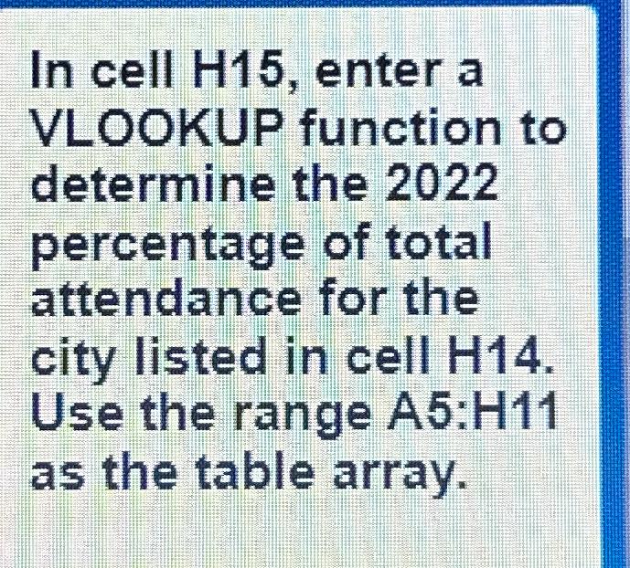 Solved In cell H15, ﻿enter a VLOOKUP function to determine | Chegg.com