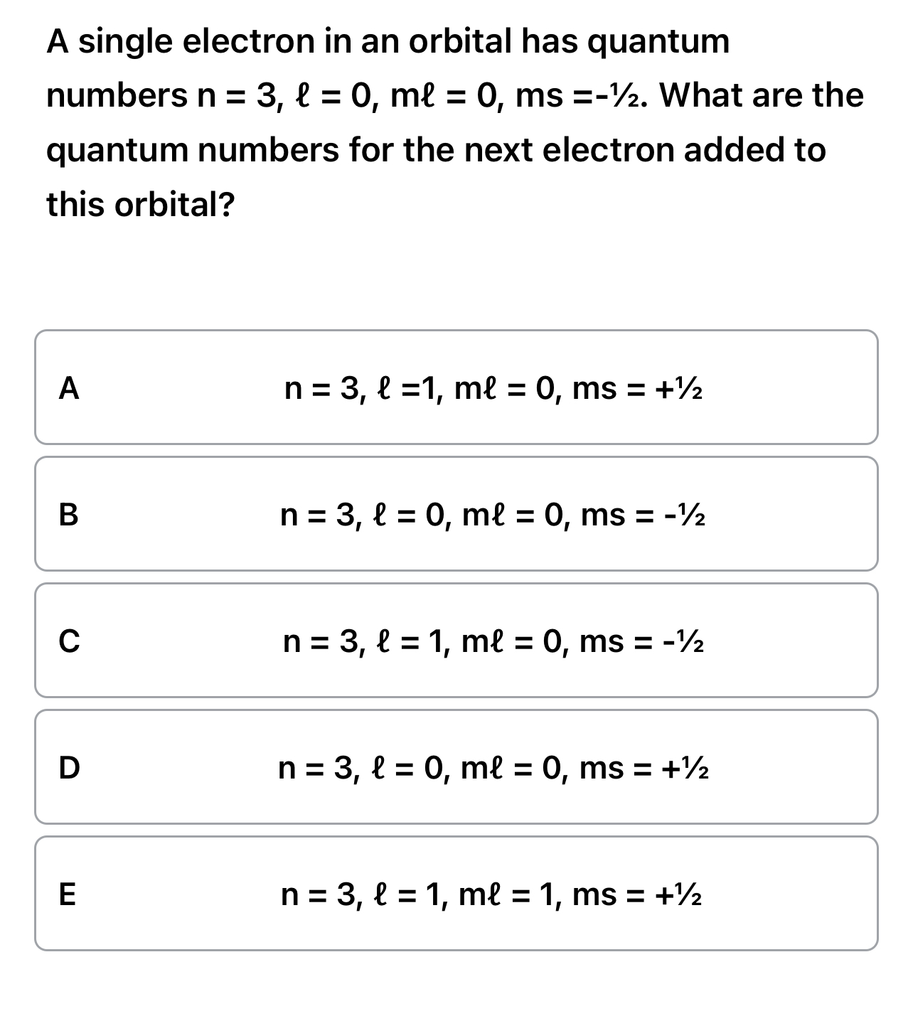 Solved A single electron in an orbital has quantum numbers | Chegg.com