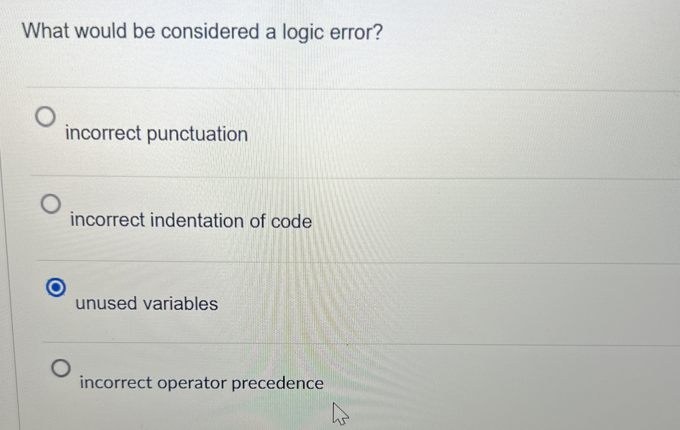 Solved What would be considered a logic error?incorrect | Chegg.com