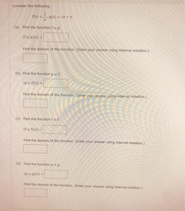 Solved Consider the following. f(x)=x1,g(x)=2x+9 (a) Find | Chegg.com