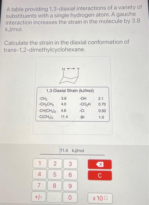 Solved A table providing 1,3-diaxial interactions of a | Chegg.com