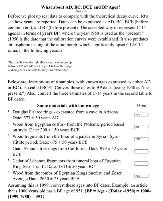 What about AD, BC, BCE and BP Ages? Page 6 of 12 | Chegg.com