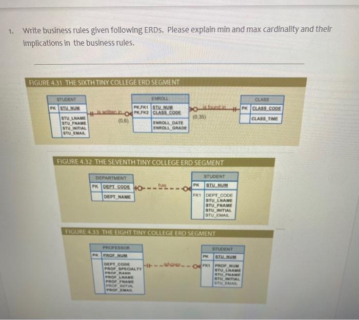 Solved 1. Write business rules given following ERDS. Please | Chegg.com