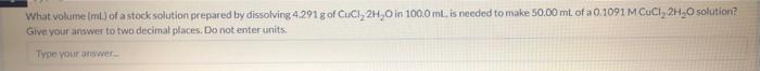 Solved What volume fmL of a stock solution prepared by | Chegg.com