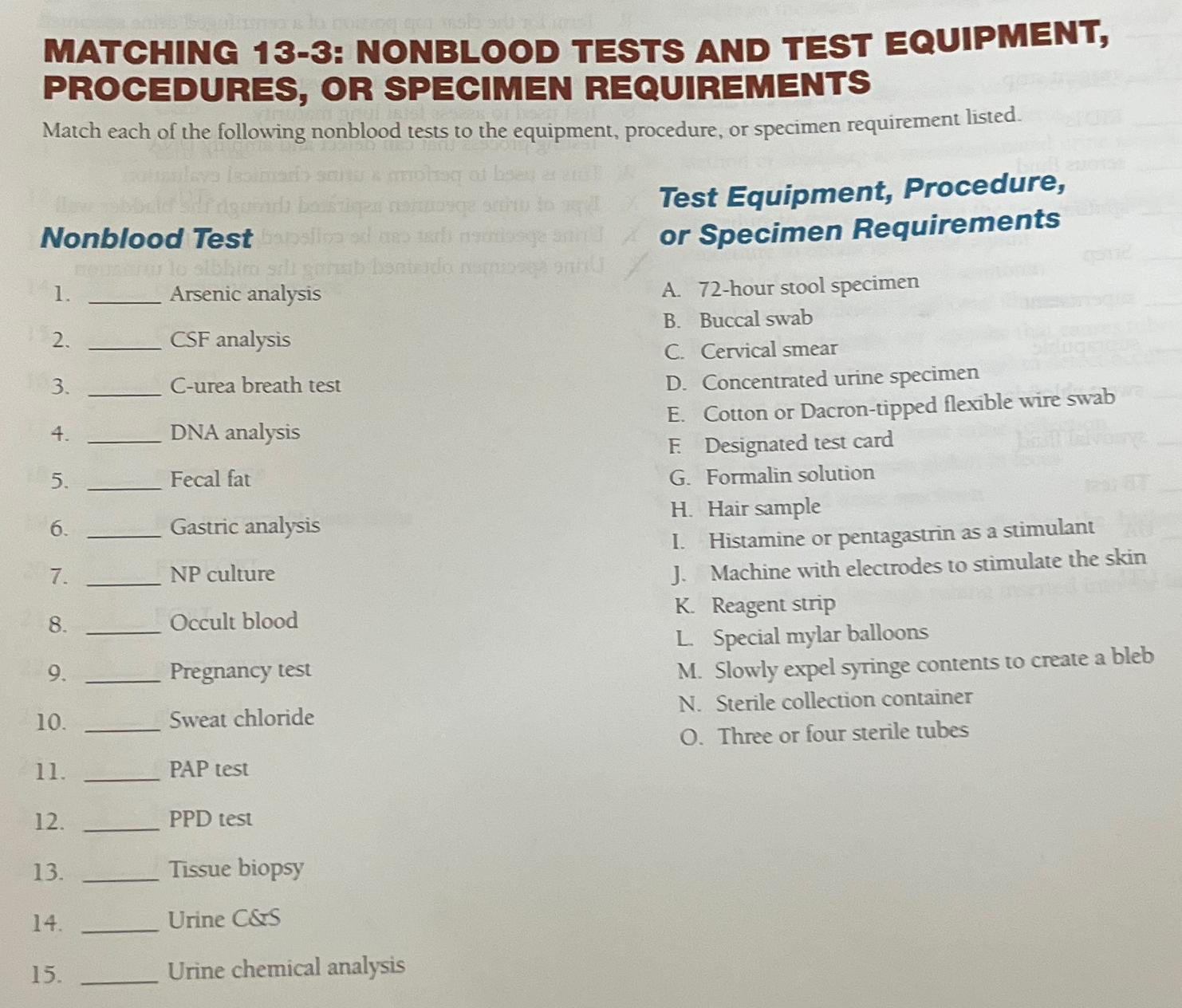Solved MATCHING 13-3: NONBLOOD TESTS AND TEST EQUIPMENT, | Chegg.com