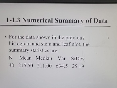 1-1.3 ﻿Numerical Summary of DataFor the data shown in | Chegg.com