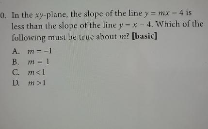 Solved 0 . ﻿In the xy-plane, the slope of the line y=mx-4 | Chegg.com