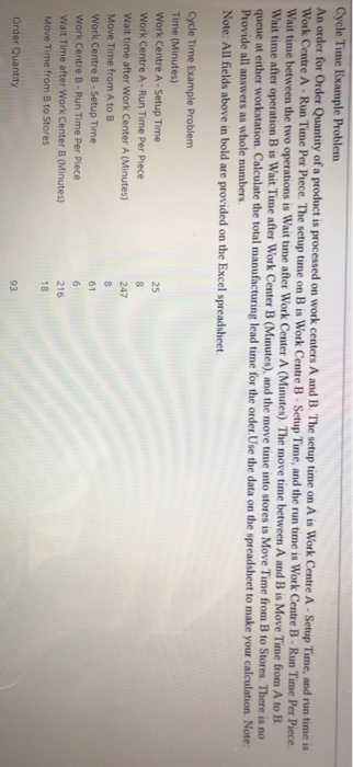 Solved Cycle Time Example Problem An order for Order | Chegg.com